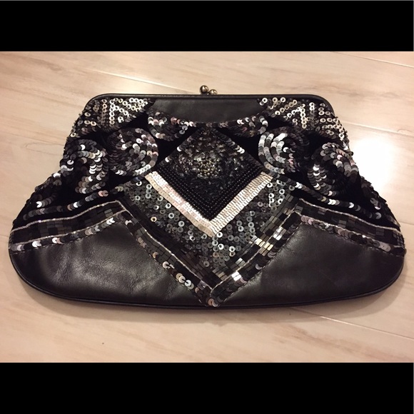 bebe | Bags | Bebe Black Velvet Beaded Sequined Clutch Purse | Poshmark